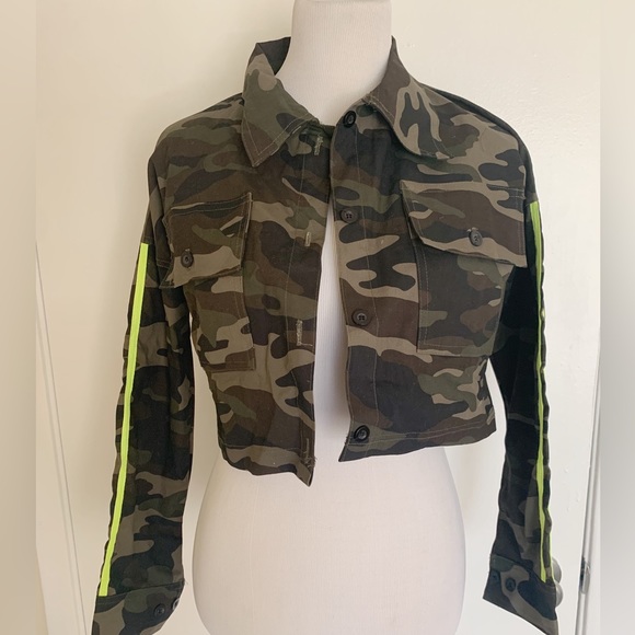Boohoo | Jackets & Coats | New Cropped Camo Shirt W Neon Stripes | Poshmark